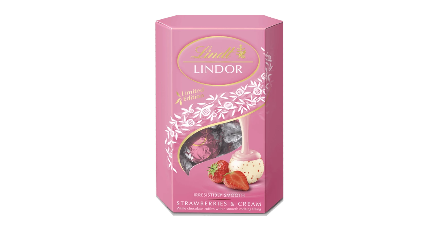Lindt Lindor Strawberries & Cream epres-tejsznes fehércsokoládé golyók ...