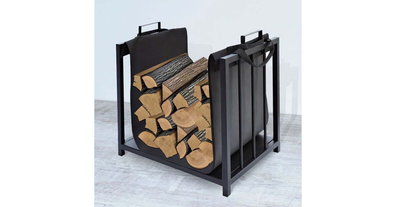 Fém fatároló, kandalló kiegészítő, szövetborítású fémkosár tűzifa ...