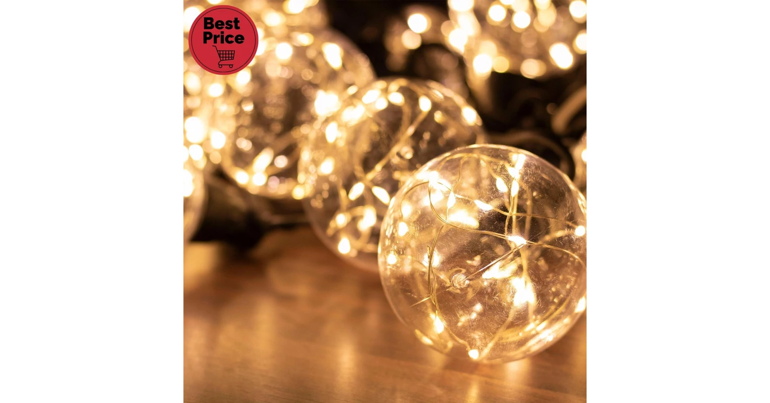 Home LPL 10 GLOBE micro LED-es fényfüzér, 4,5 m / 200 db melegfehér micro LED, víztiszta búra ...